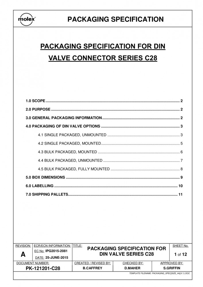 C28 packaging specification, page 1