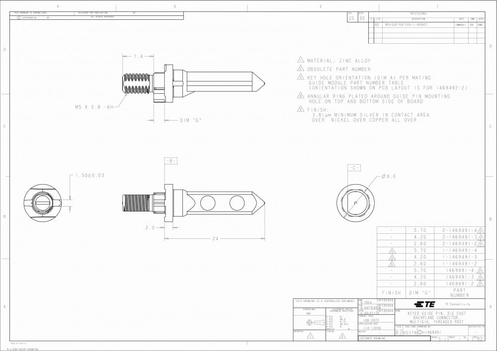 TE Connectivity 1-1469491-3 controlled drawing page 1