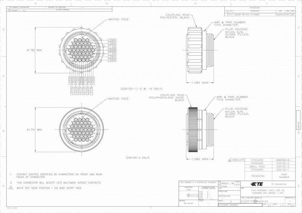 TE Connectivity 206150-1 controlled drawing preview