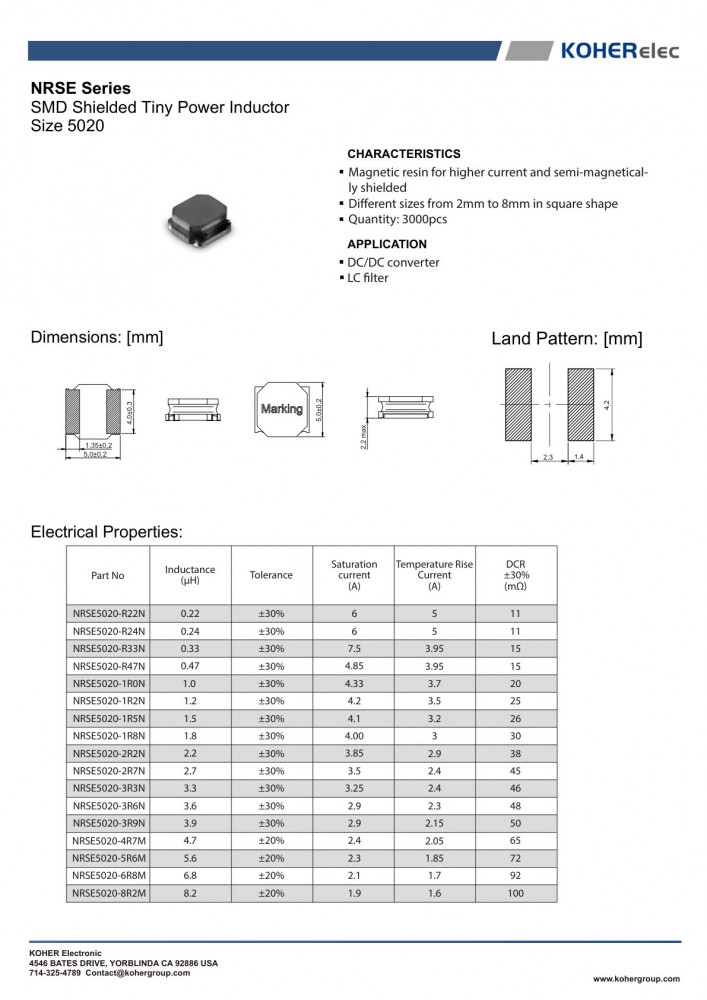 NRSE series datasheet page 1