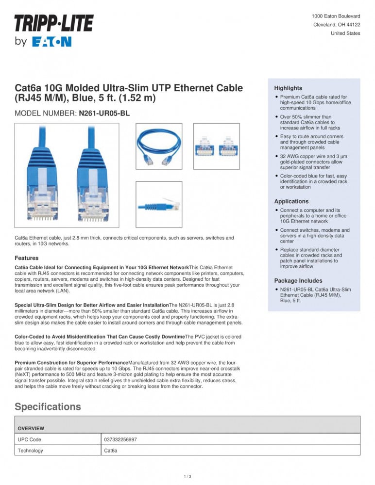 N261-UR05-BL technical document page 1