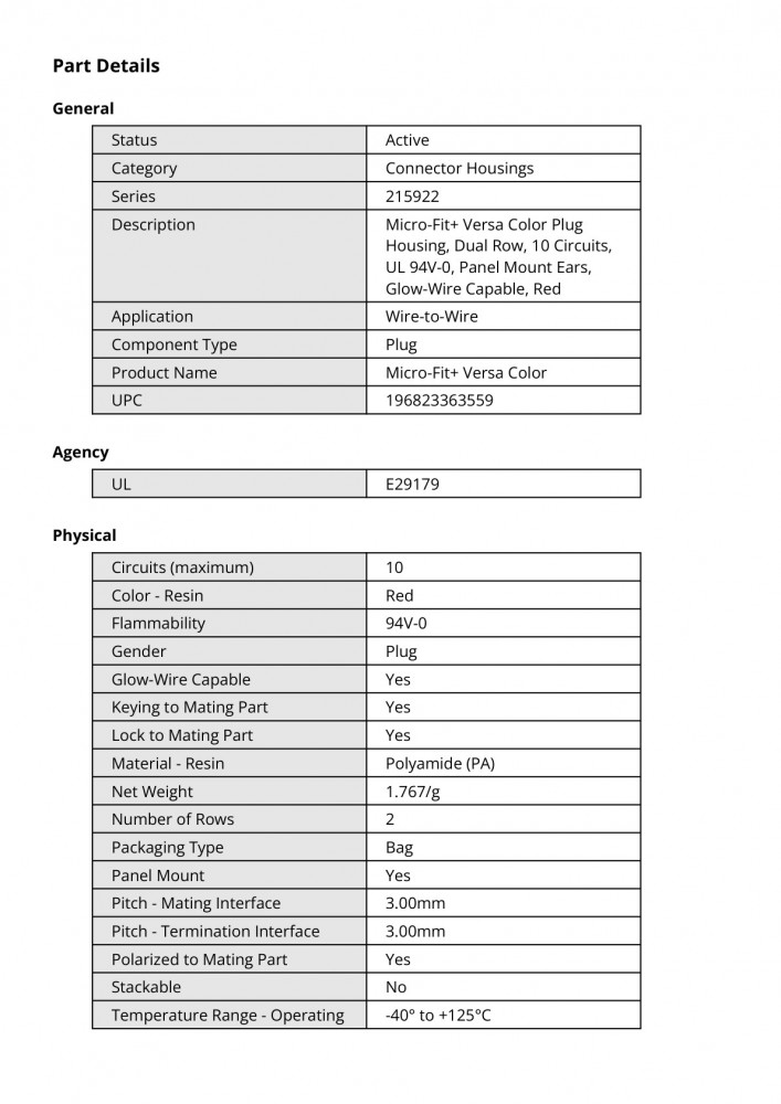 Technical document image 2 for Molex 2159221020