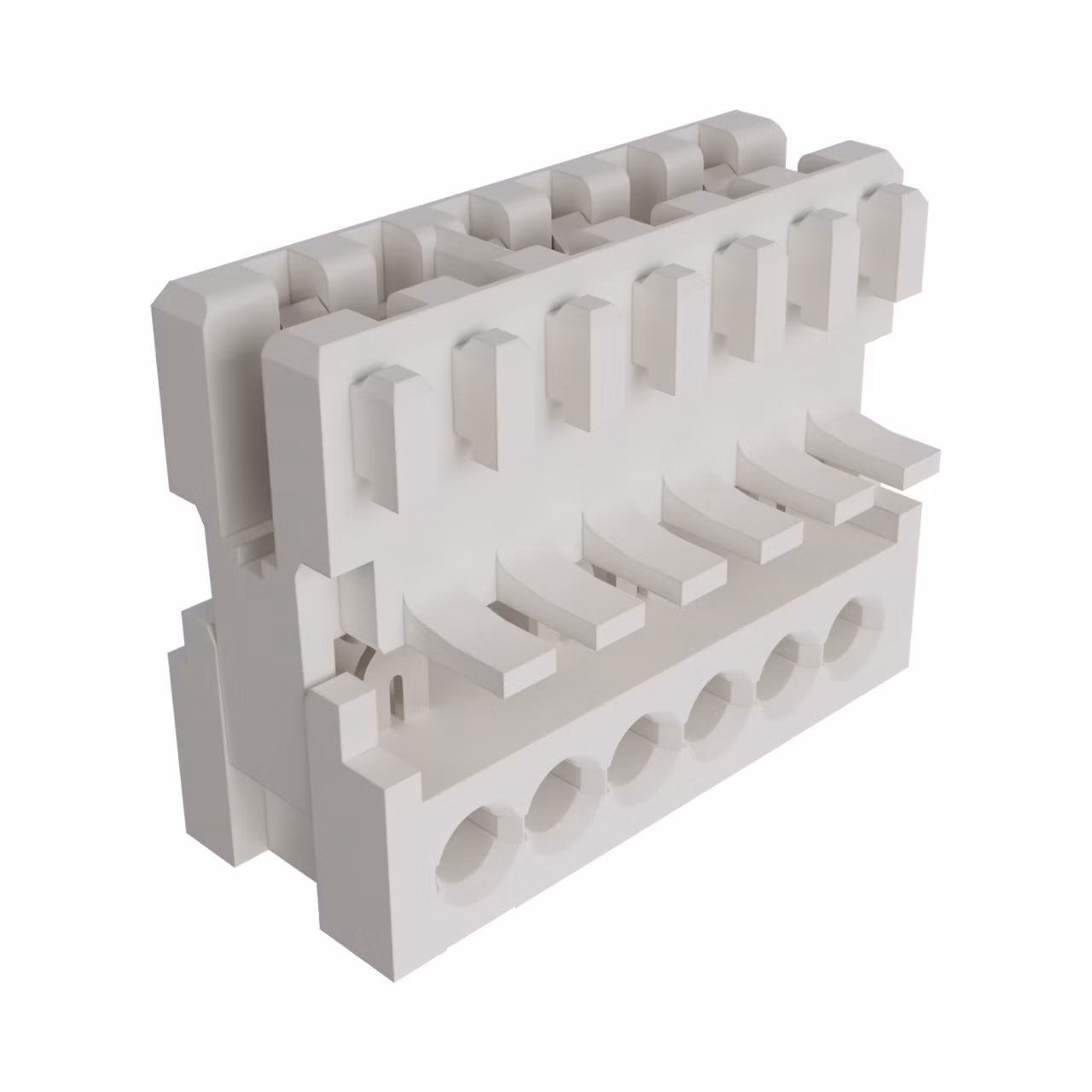 Appli-Mate RAST 2.5 Female Connector, 2.50mm Pitch, 6 Circuits, All Position Keys, Open Endwalls, Polarizing Rib Between Circuit 2 & 3, Voided Circuits 2 & 5 for sale