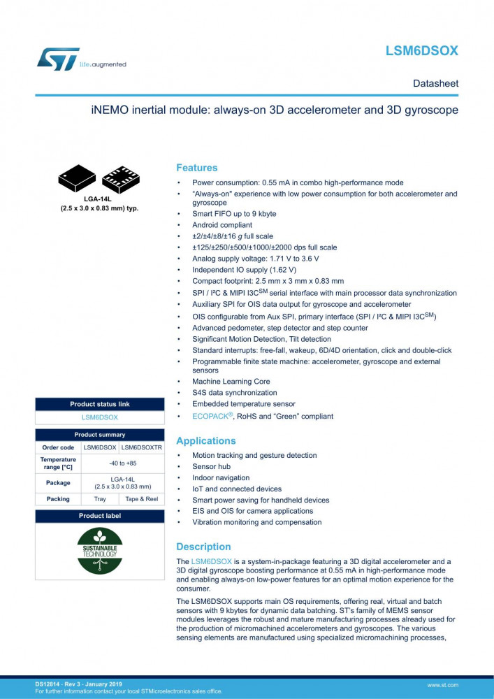 LSM6DSOXTR document page 1