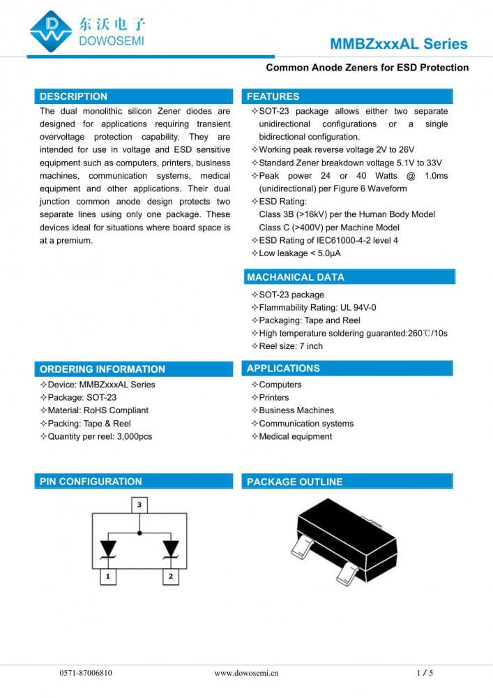 MMBZ15VAL datasheet page 1