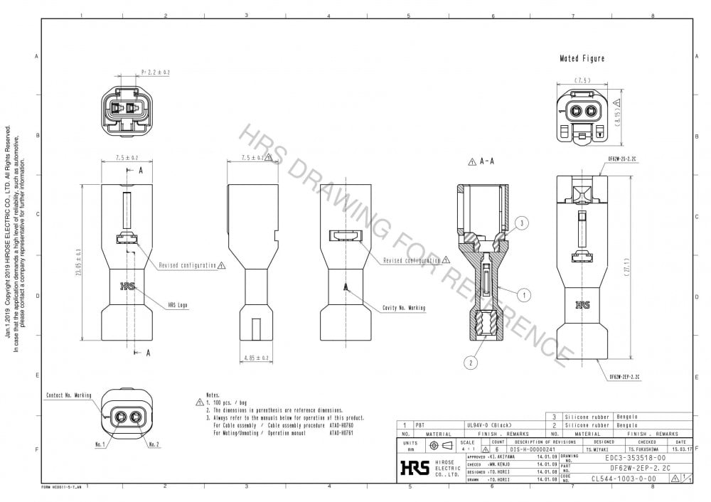 HRS DF62W-2EP-2.2C technical drawing preview