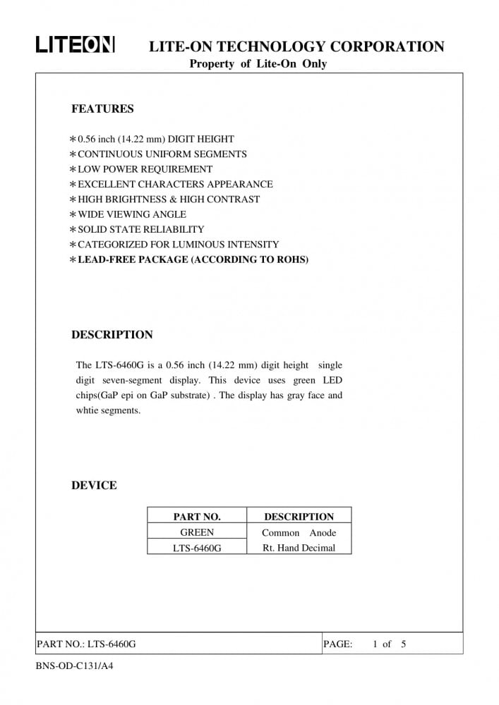 LTS-6460G datasheet page 2