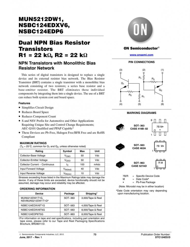 NSVMUN5212DW1T1G document page 1
