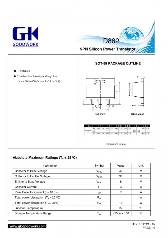 GOODWORK D882 datasheet page 1