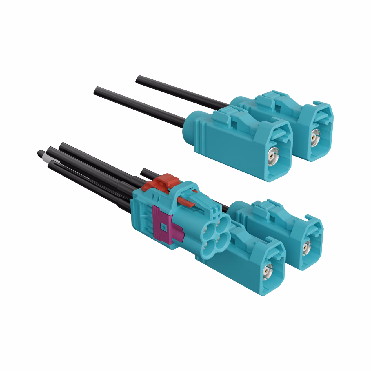 HFM Straight Plug-to-HFM Straight Jack Off-the-Shelf (OTS) Cable Assembly, Key Z Water Blue, RG-174 Cable, 2000.00mm Length, 50 Ohms