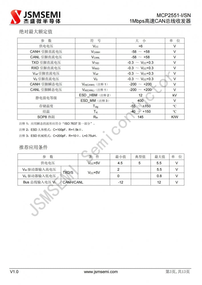 MCP2551-I/SN-JSM technical document page 3