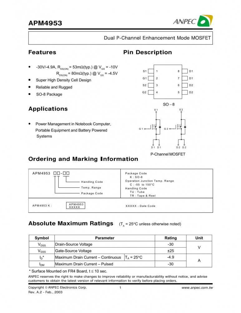 APM4953KC-TRG datasheet page 1