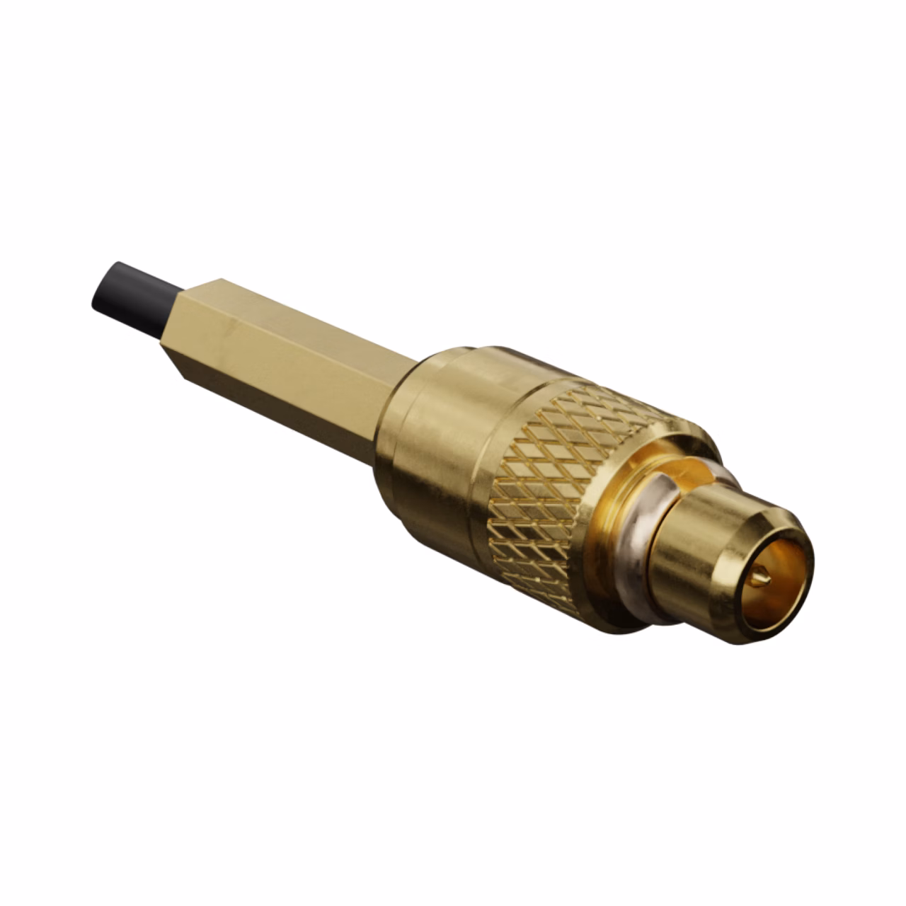 MMCX Plug, Straight, Crimp, 1.13mm Cable, Brass Body, Gold (Au) Plated, Bag, 50 Ohms for sale