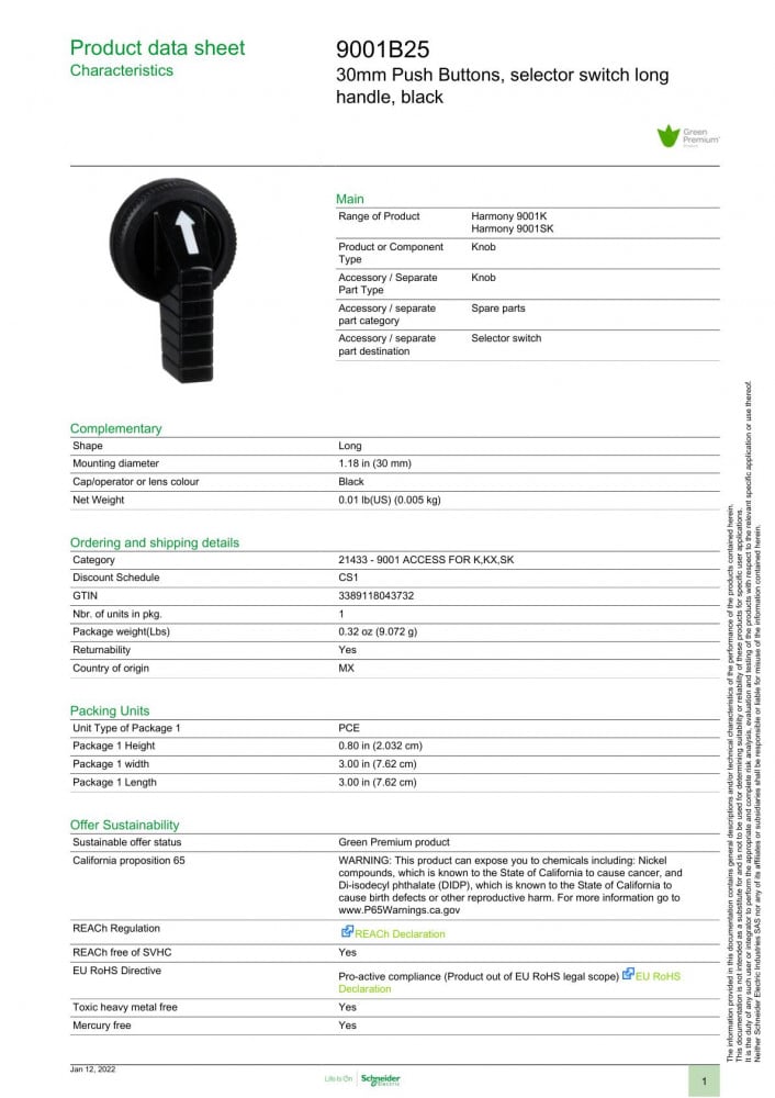 9001B25 technical document page 1