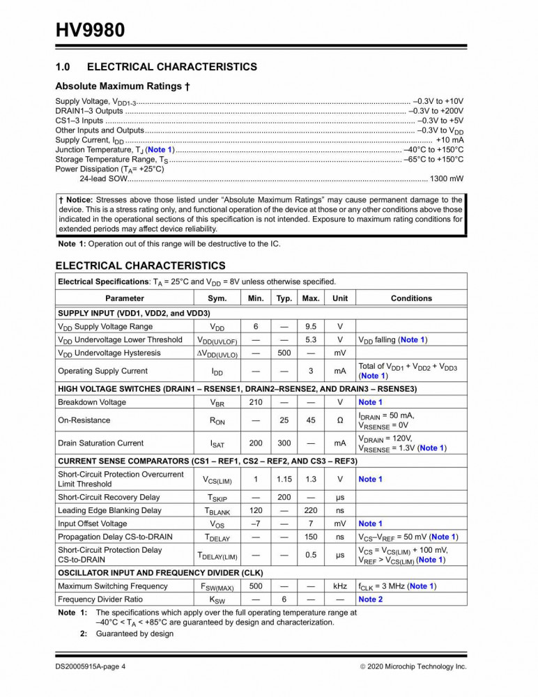 HV9980 datasheet page 4