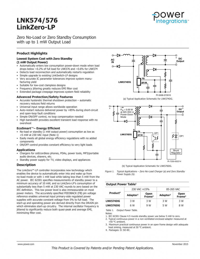 LNK574DG-TL datasheet page 1