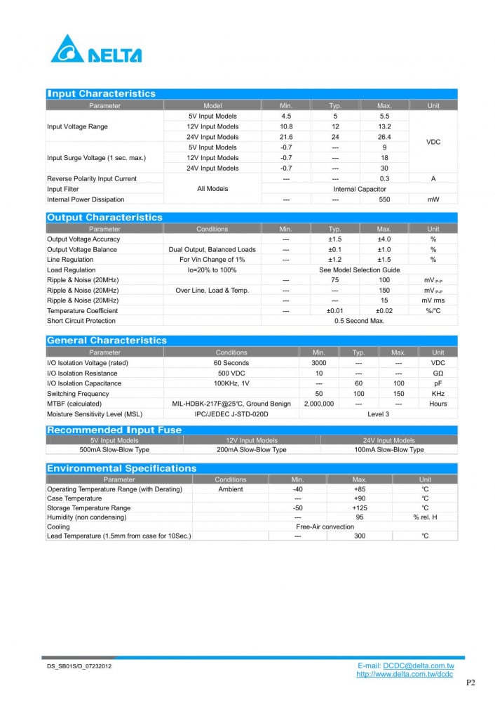 DELTA SB01D2415A datasheet page 2