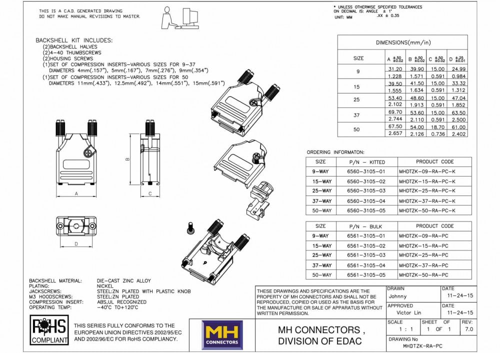 MHDTZK-RA-PC D-sub backshell drawing