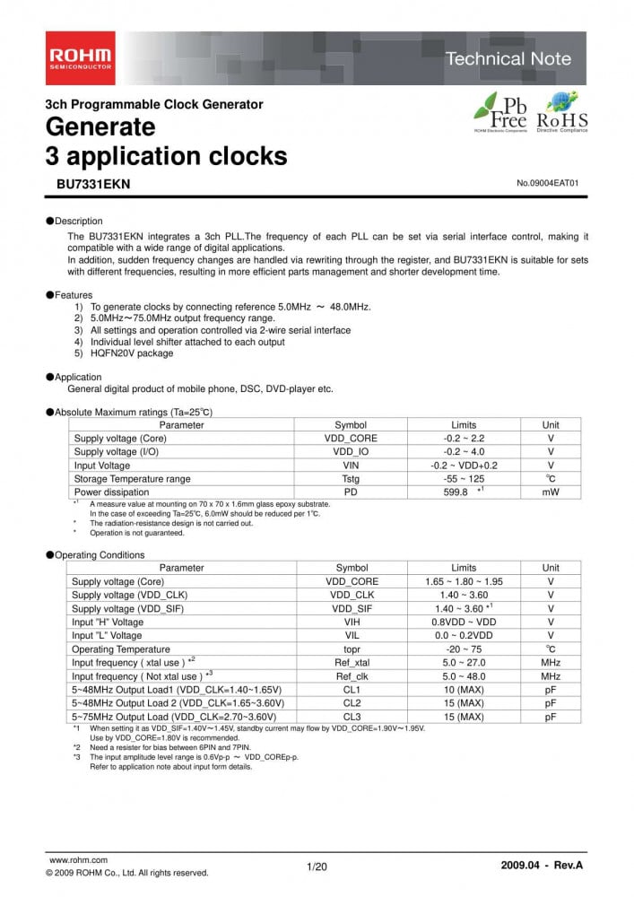 BU7331EKN-E2 datasheet page 1