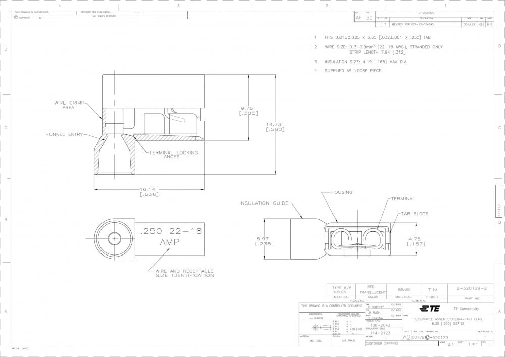TE Connectivity 2-520129-2 controlled drawing preview