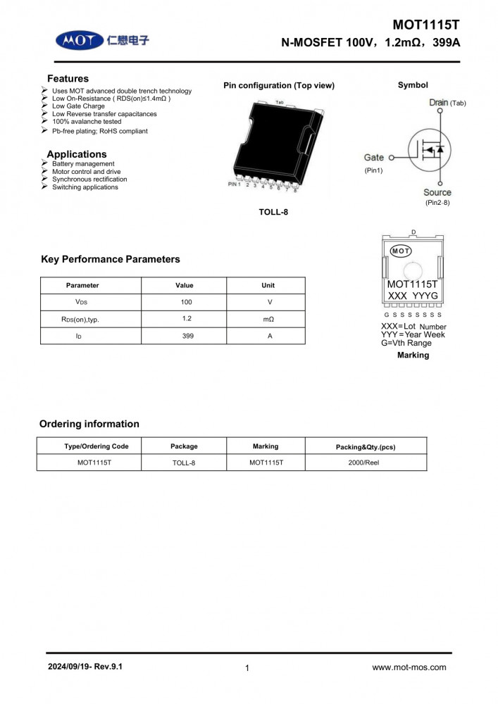 MOT1115T datasheet page 1