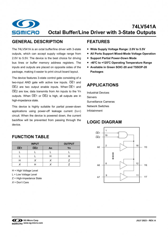 74LV541A datasheet preview, page 1