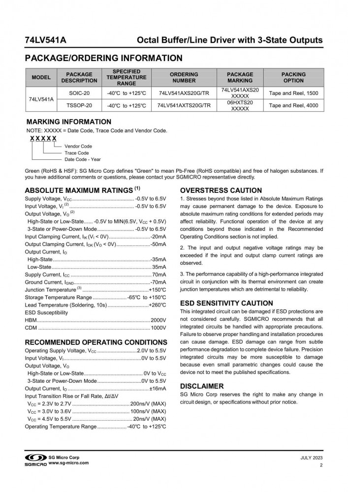 74LV541A datasheet preview, page 2