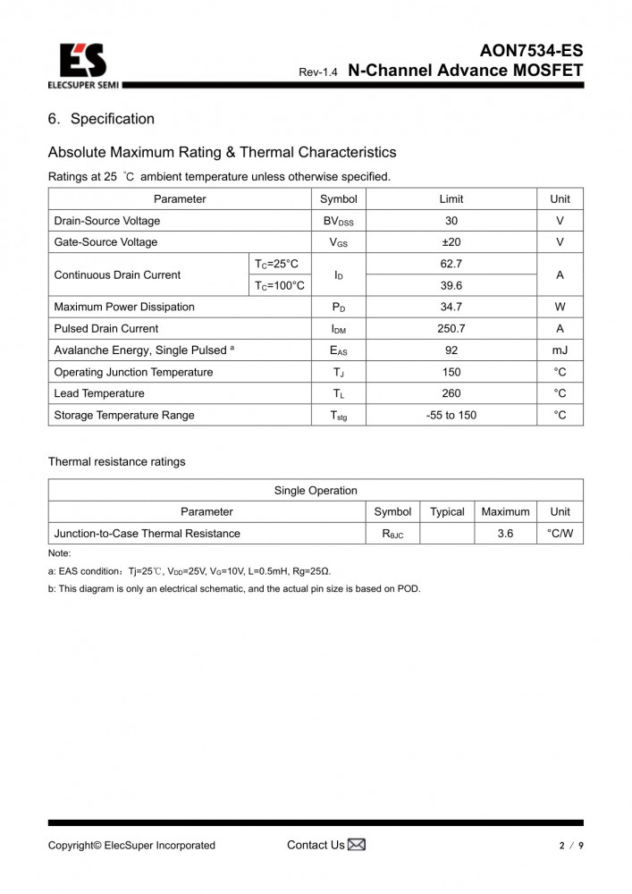 AON7534-ES datasheet page 2
