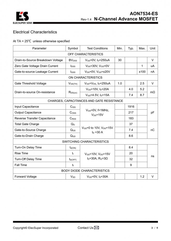 AON7534-ES datasheet page 3