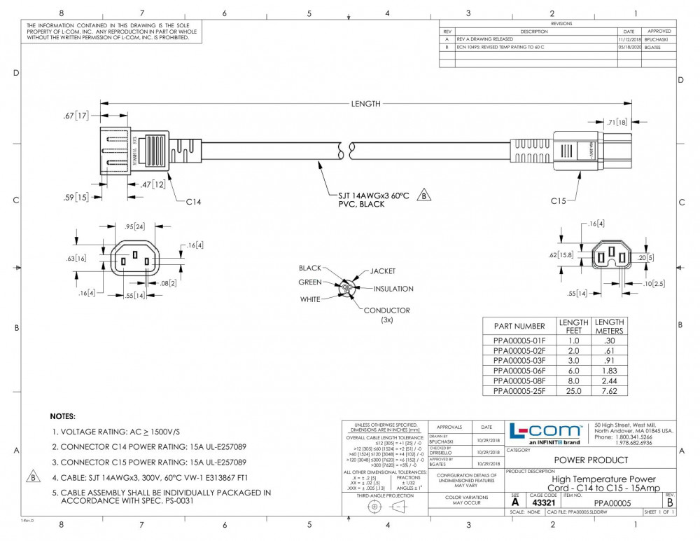 L-com PPA00005 technical drawing