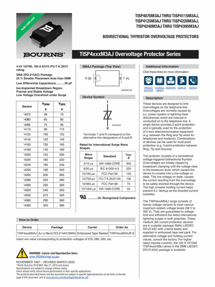 BOURNS TISP4125M3AJR-S datasheet page 1