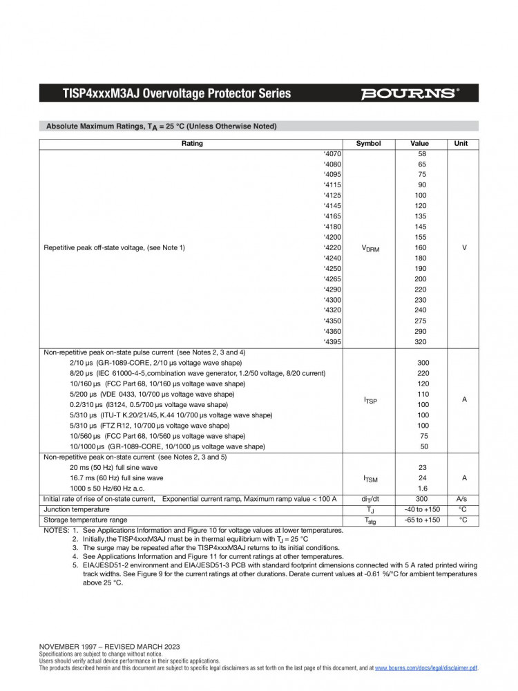 BOURNS TISP4125M3AJR-S datasheet page 2