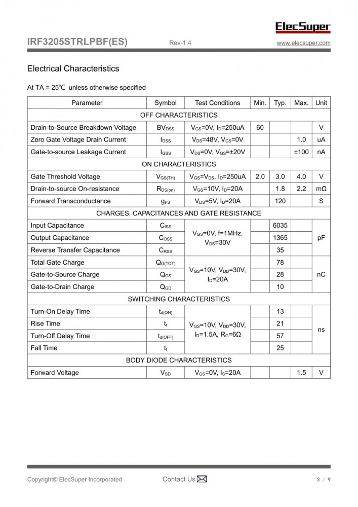IRF3205STRLPBF(ES) datasheet page 3