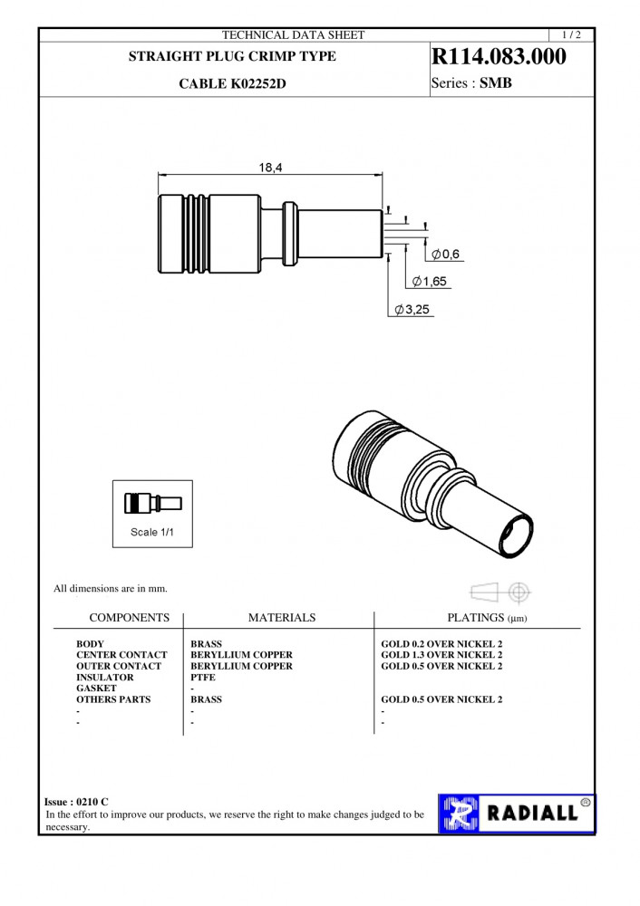 Radiall R114.083.000 technical datasheet, page 1