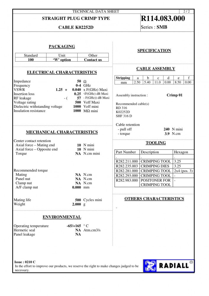 Radiall R114.083.000 technical datasheet, page 2