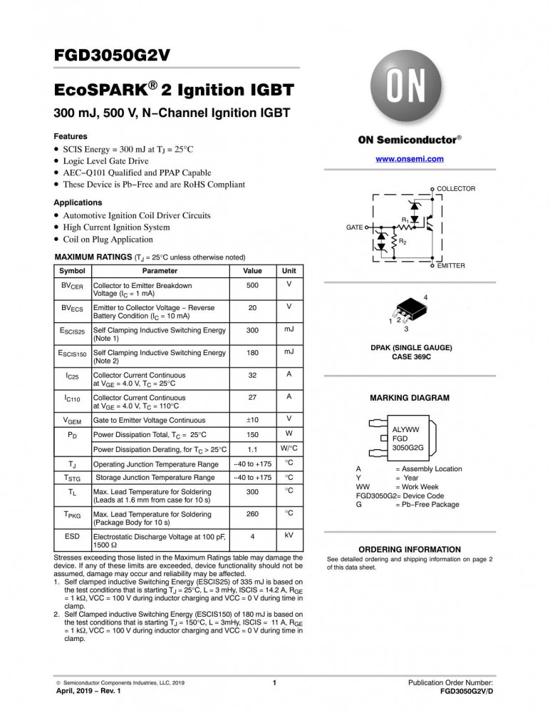 FGD3050G2V datasheet page 1