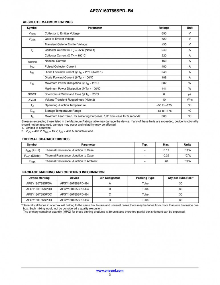 AFGY160T65SPD-B4 datasheet page 2
