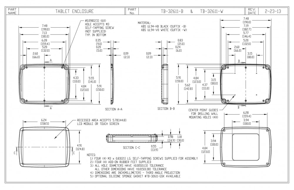 TBG-32611-B product drawing and mechanical notes