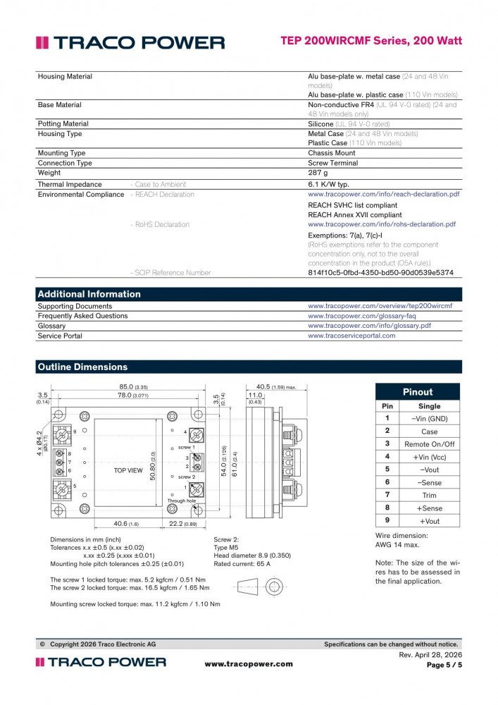 TEP 200WIRCMF technical document page 5