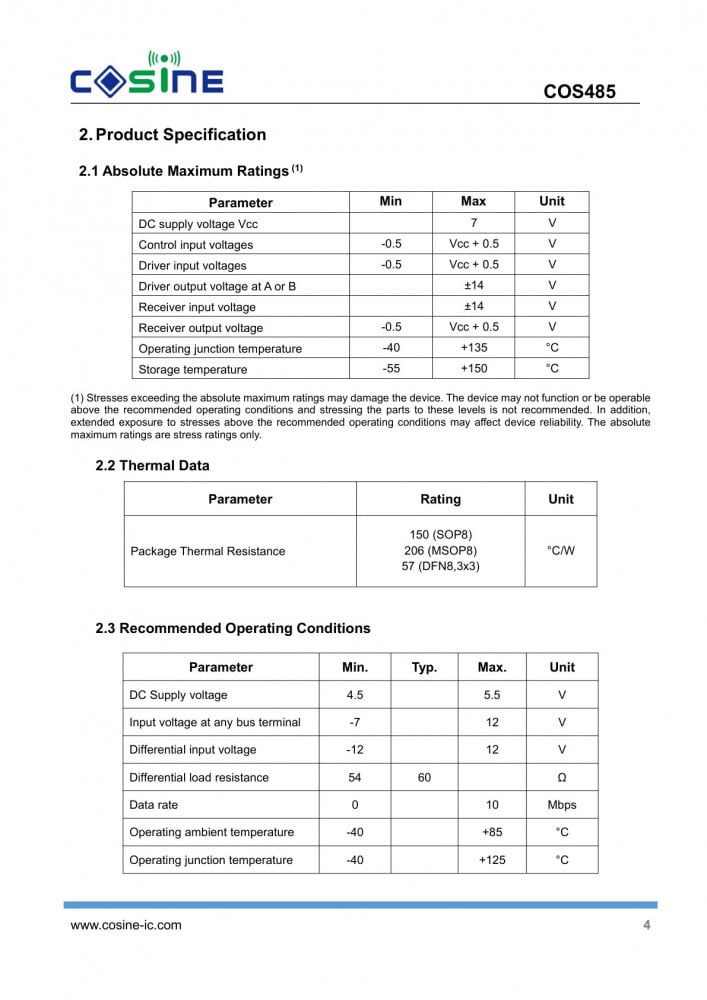 COS485RS datasheet page 4