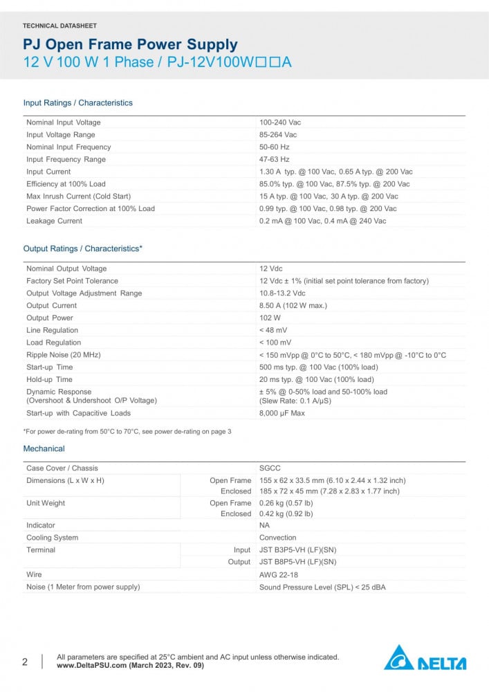 DELTA PJ datasheet page 2