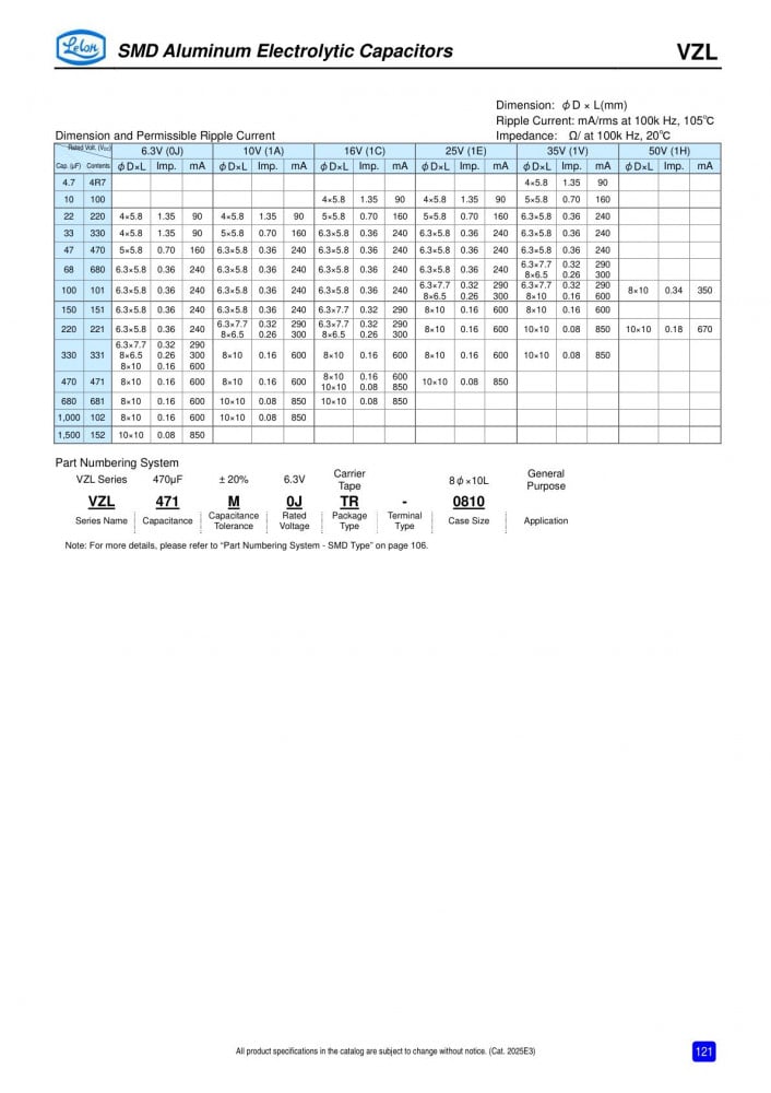 Lelon VZL series datasheet page 2