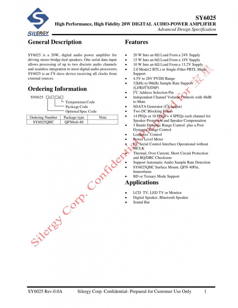 SY6025QHC datasheet page 1
