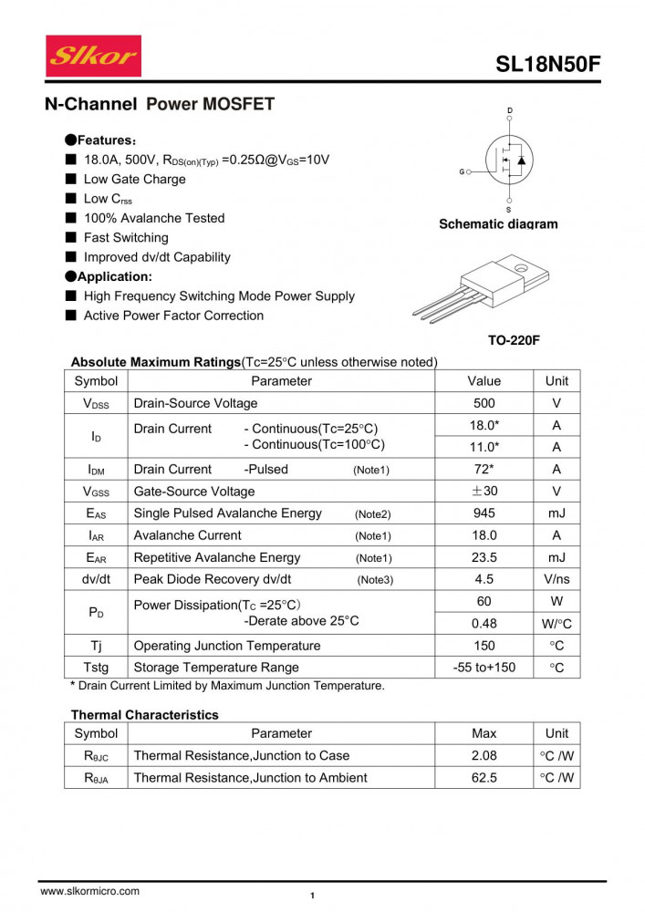 SL18N50F datasheet page 1