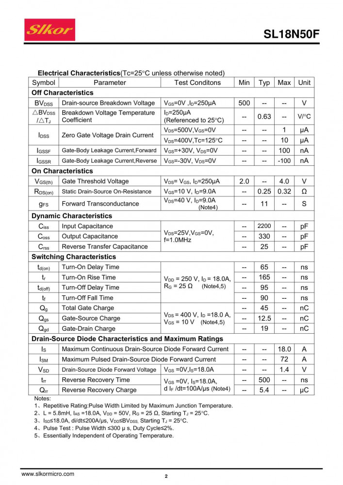 SL18N50F datasheet page 2