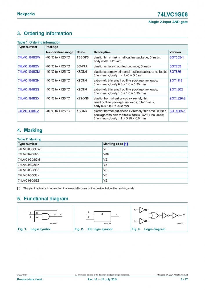 74LVC1G08GW,125 datasheet page 2