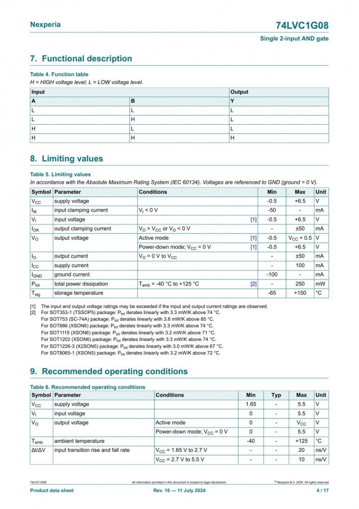 74LVC1G08GW,125 datasheet page 4