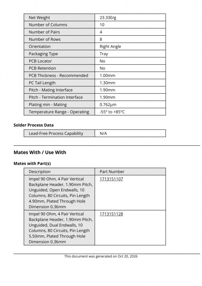 Product documentation image 3 for MOLEX 1713201020