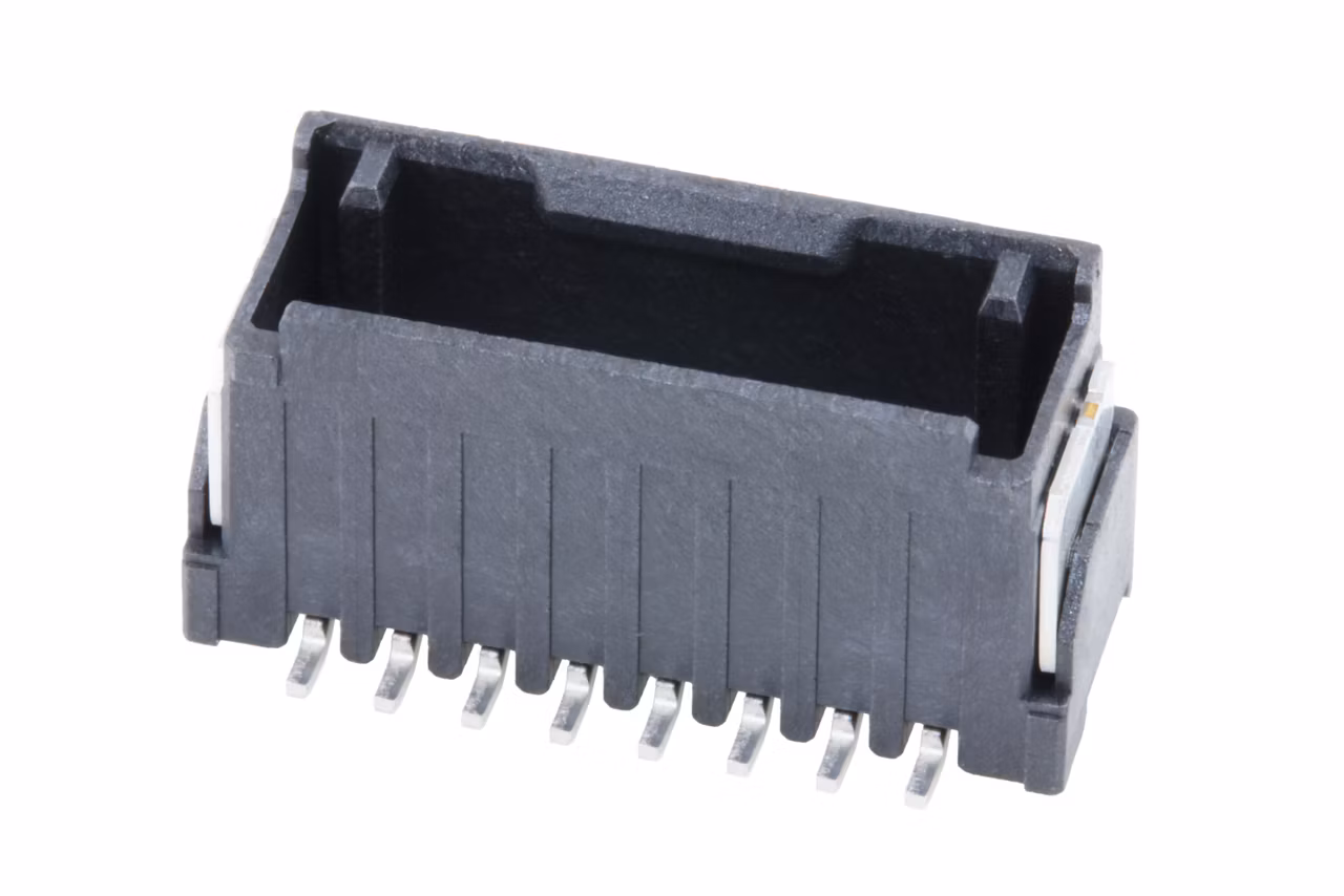 Mini-Fit Max Vertical Header, Single Row, Surface Mount, 6 Circuits, Matte Tin (Sn) Plating, Black, Glow-Wire Capable, with Pick-and-Place Tape, Tape and Reel