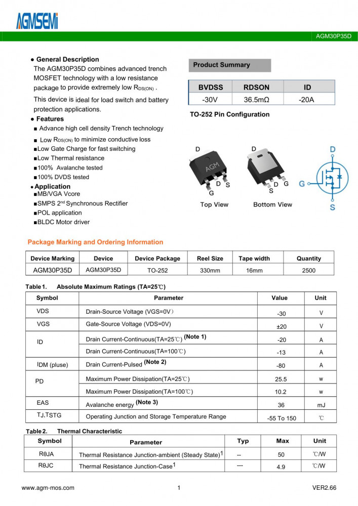 AGM30P35D datasheet page 1